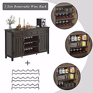 FATORRI Industrial Coffee Bar Cabinet with Wine Rack, Wood Buffet and Sideboard with Storage Cabinet, Rustic Credenza Cupboard for Kitchen Dining Room (55.12 Inch, Walnut Brown)