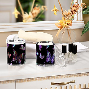 2 Pack Qtip Holder Dispenser for Cotton Ball Purple Butterfly Animal Cotton Swab Cotton Round Pads Clear Plastic Acrylic Jar Set Bathroom Canister