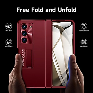 for Samsung Galaxy Z Fold 5 Phone Case: Lightweight Sleek Stylish Phone Stand Case - Hinge Protection Slim Case with Screen Protector Phone Cover for Samsung Z Fold 5 5G 2023 - Red