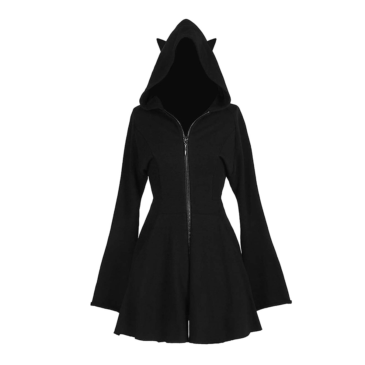 MLAFE Gothic Hooded Little Black Dress Autumn and Winter Waist Hooded Sweater Dress Doll Sleeve Slim Dress Harajuku Dress (S)
