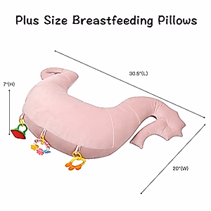 ChildLike Nursing Pillow,Plus Size Breastfeeding Pillows and Positioner Support for Mom and Baby,Soft Velvet Fabric Breastfeeding and Bottle Feeding Pillow,Tummy Time Prop with Toys (Pink)