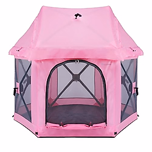 Hiseeme Baby playpen with Canopy,Extra Large Portable Play Yard Indoor and Outdoor,Toddler Play Yard with Double-Layer mesh Shade Cloth skylights,Suitable for Home,Beach,Travel,Easy to Clean,Pink