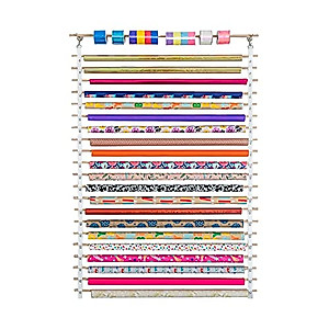 RELODECOR Gift Wrapping Paper Storage Organizer - 22 Rolls - Ribbons, Cellophane, Vinyl Rolls, Paper and Other Arts and Crafts Items Hanging Rack Dispenser, Easy Wall Mount Wrapper Storage