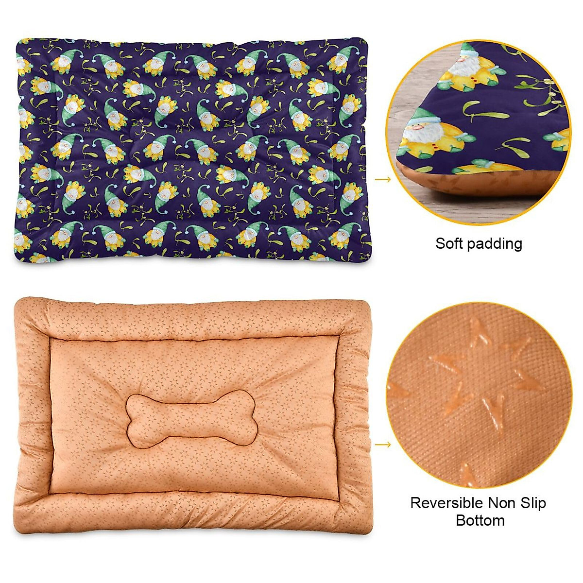 Coikll Cute Christmas Gnome Pet Bed Pad Soft Dog Bed Mat with Anti-Slip Bottom, Machine Washable Crate Pad Mattress for Dog Sleeping- 24 * 18inches