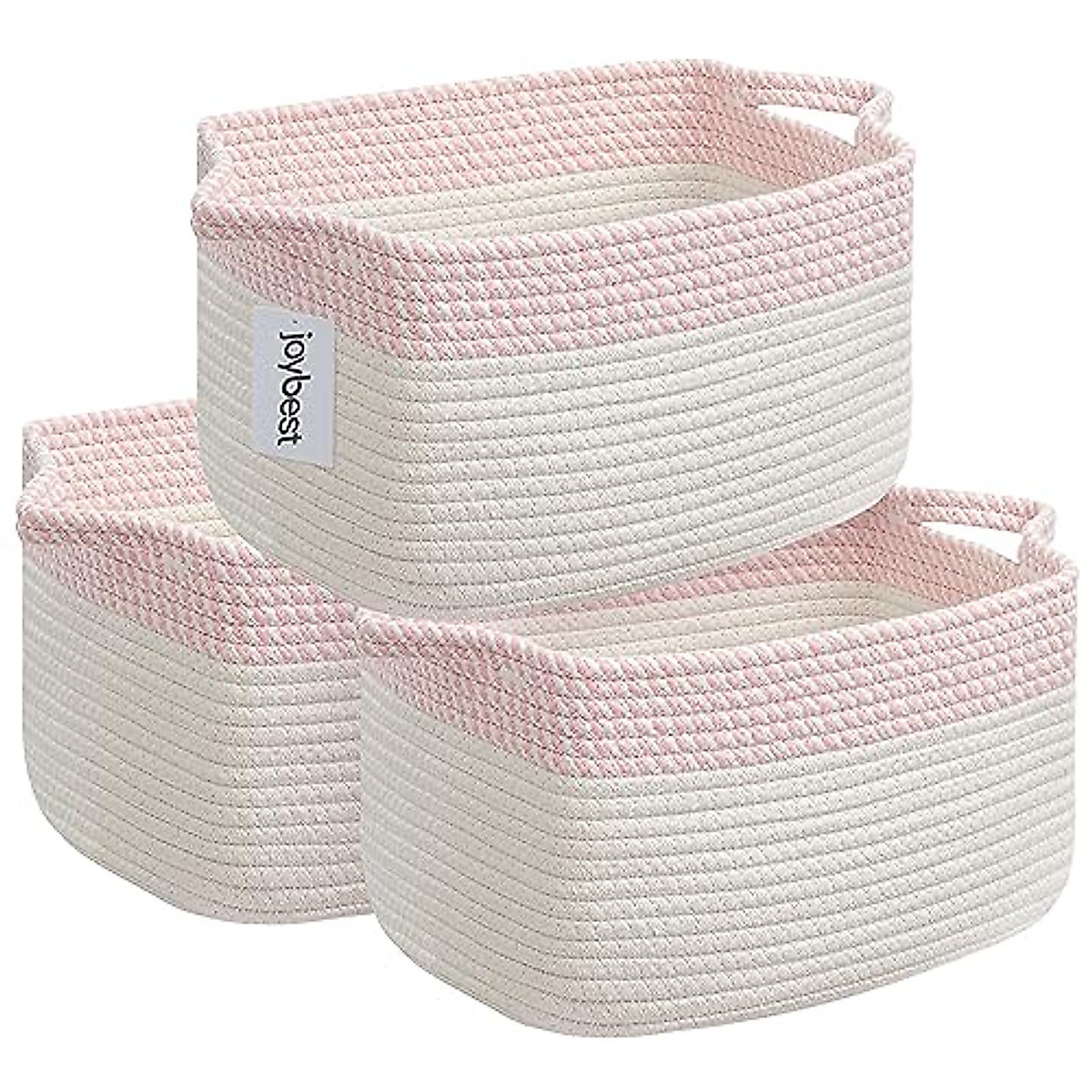 joybest Small Cube Storage Baskets for Shelves, Cotton Woven Basket Bins for Toys Organizing, Rope Baskets with Handles for Nursery Organizer Towels Swaddle Blankets Baby Clothes Diaper Candy