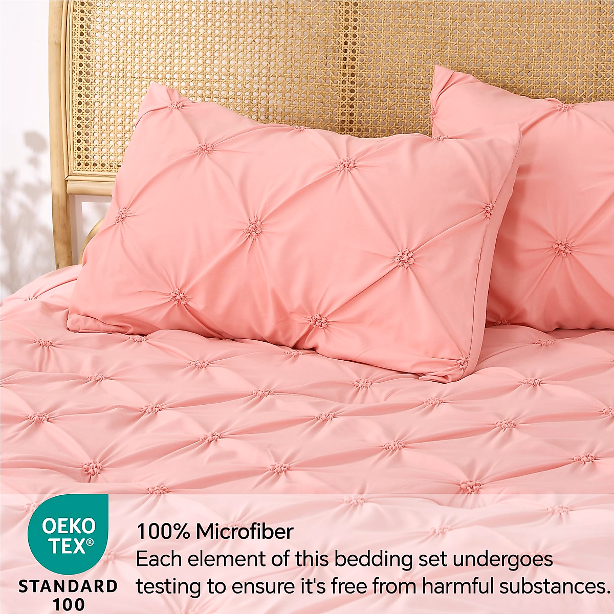 BEDELITE Pink Twin Comforter Set for Girls - 2 Peices Boho Pintuck Bedding Comforter Sets, Lightweight Soft & Warm Twin Bedding Sets with 1 Pillowcase for All Season