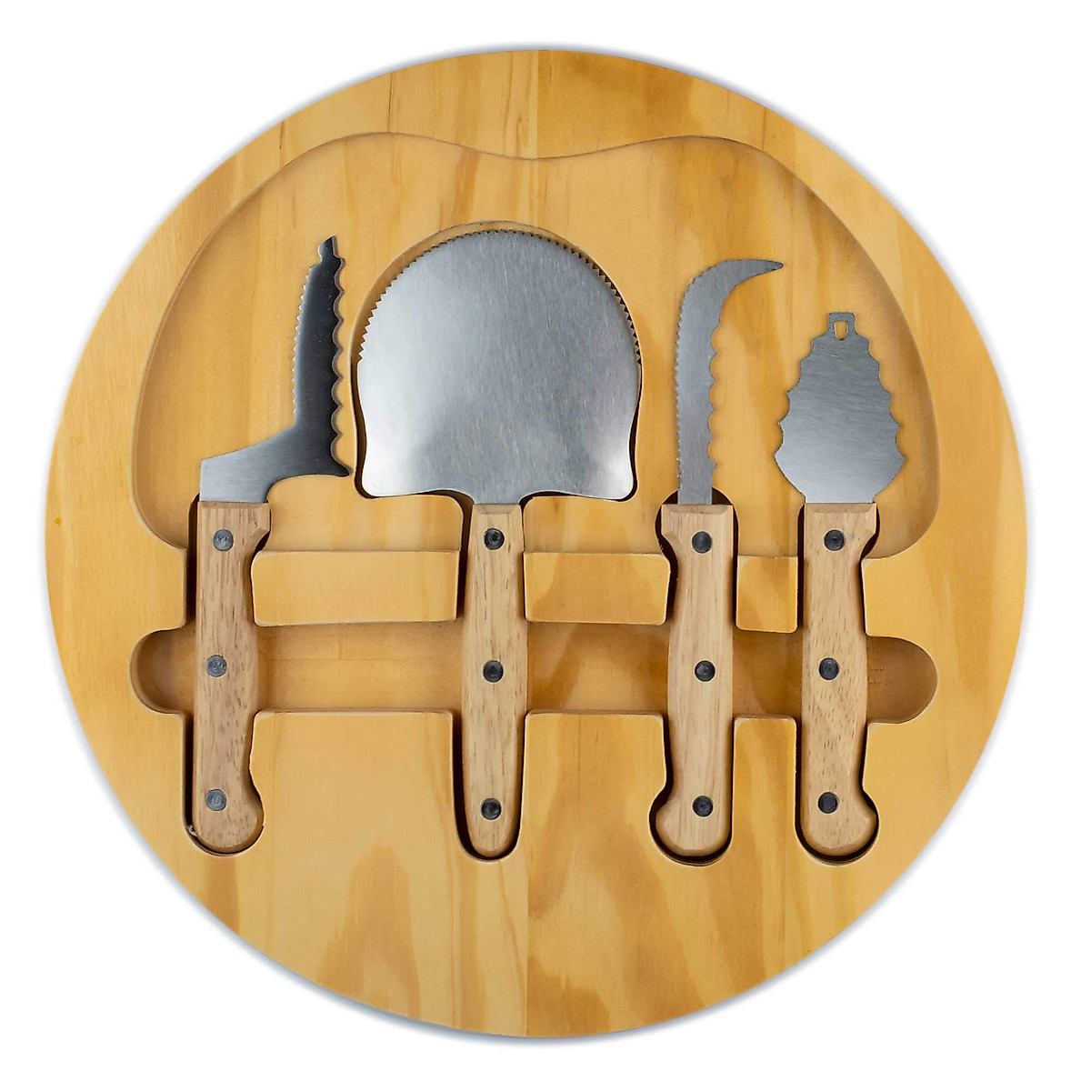 Creative Carving NEW 4 Piece Pumpkin Carving Kit with Woode Case: (Plus Pumpkin Carving Stencil E-Book) Sturd Stainless Steel and Wood Handled Carving Tools | Crafted for Safety and Efficiency