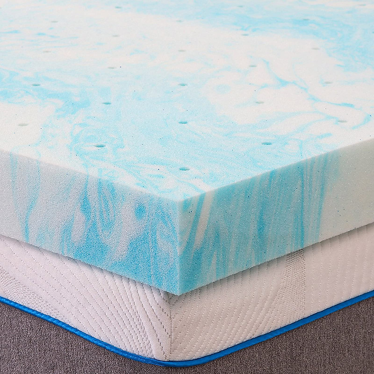 Mattress Topper for Full Bed, Gel Swirl Memory Foam Soft Bed Topper for Back Pain, 3 inch, Light Blue
