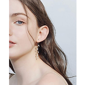 SLUYNZ 925 Sterling Silver Droplet Dangle Earrings Chain for Women Olive Leaf Wedding Dangle Earrings Bridal Earrings (A-Silver)