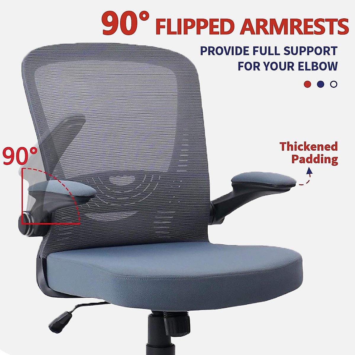 CLATINA Ergonomic Office Chair, Classic Executive Mesh Chair middle Back Desk Chair Breathable Swivel Computer Chair with Adjustable Lumbar Support and Flip up Armrest, for Home Office Conference Room