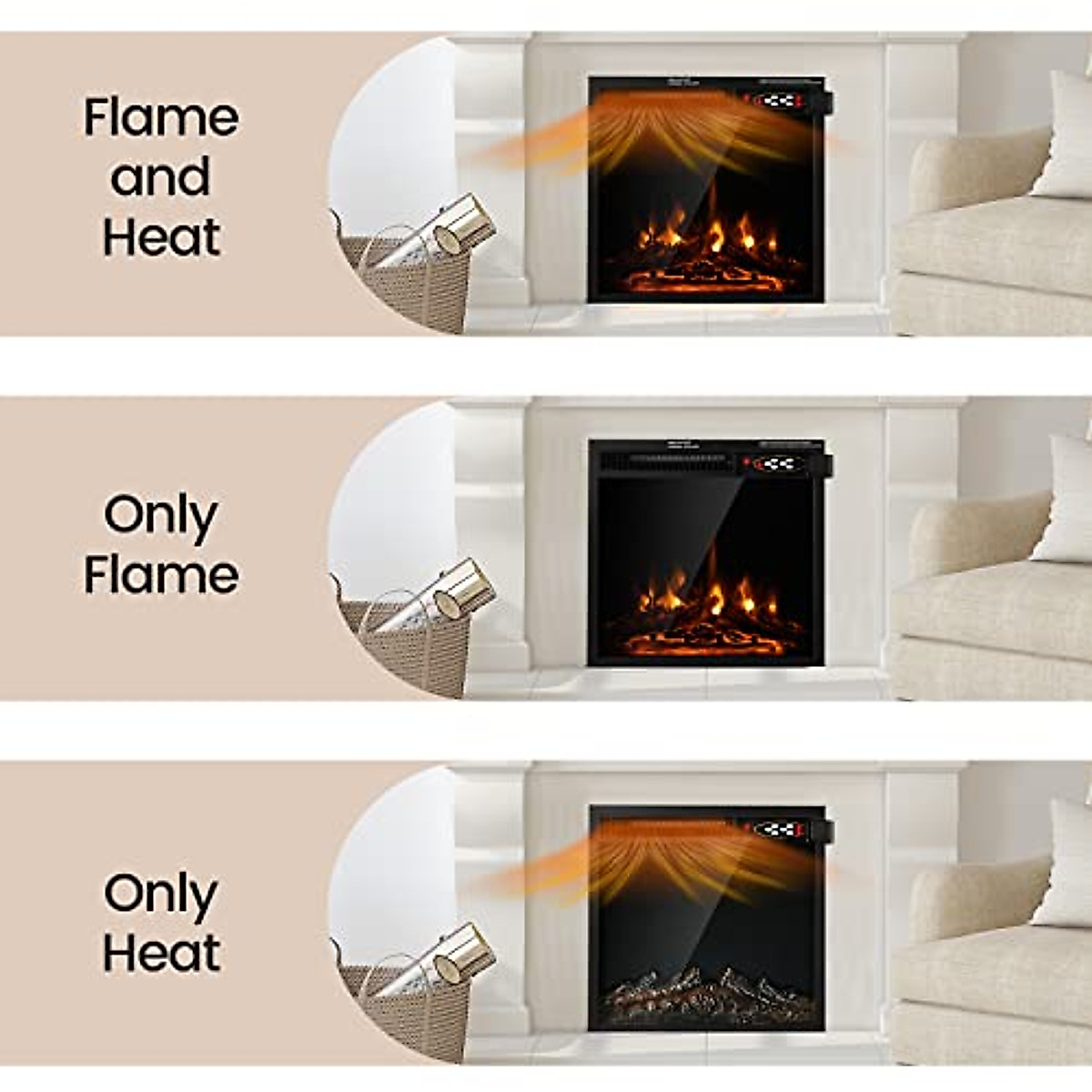 GOFLAME 22 Inches Electric Fireplace Insert, Recessed Fireplace Heater with 7-Level Adjustable Flame Brightness, Remote Control, Overheat Protection, ETL Certified, 750W/1500W, Black