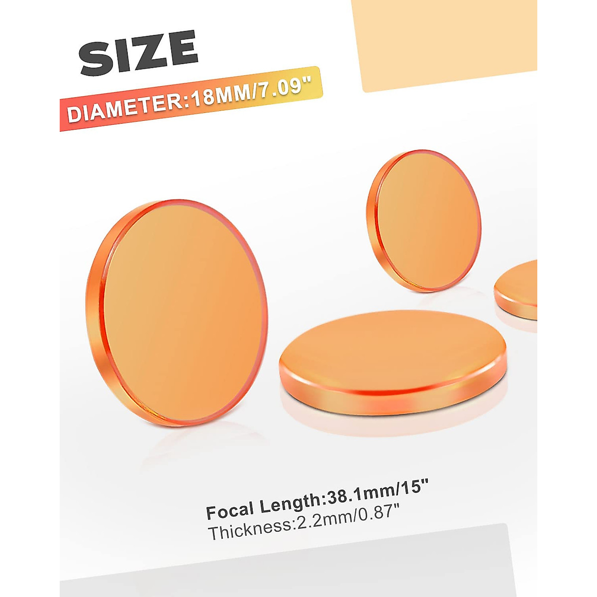 Inccala CO2 Laser Lens PVD ZnSe Laser Mirror: 18mm/0.71" FL76.2mm/3" T2.2mm Meniscus CO2 Focus Lens for CO2 Laser Engraving Cutting Machine