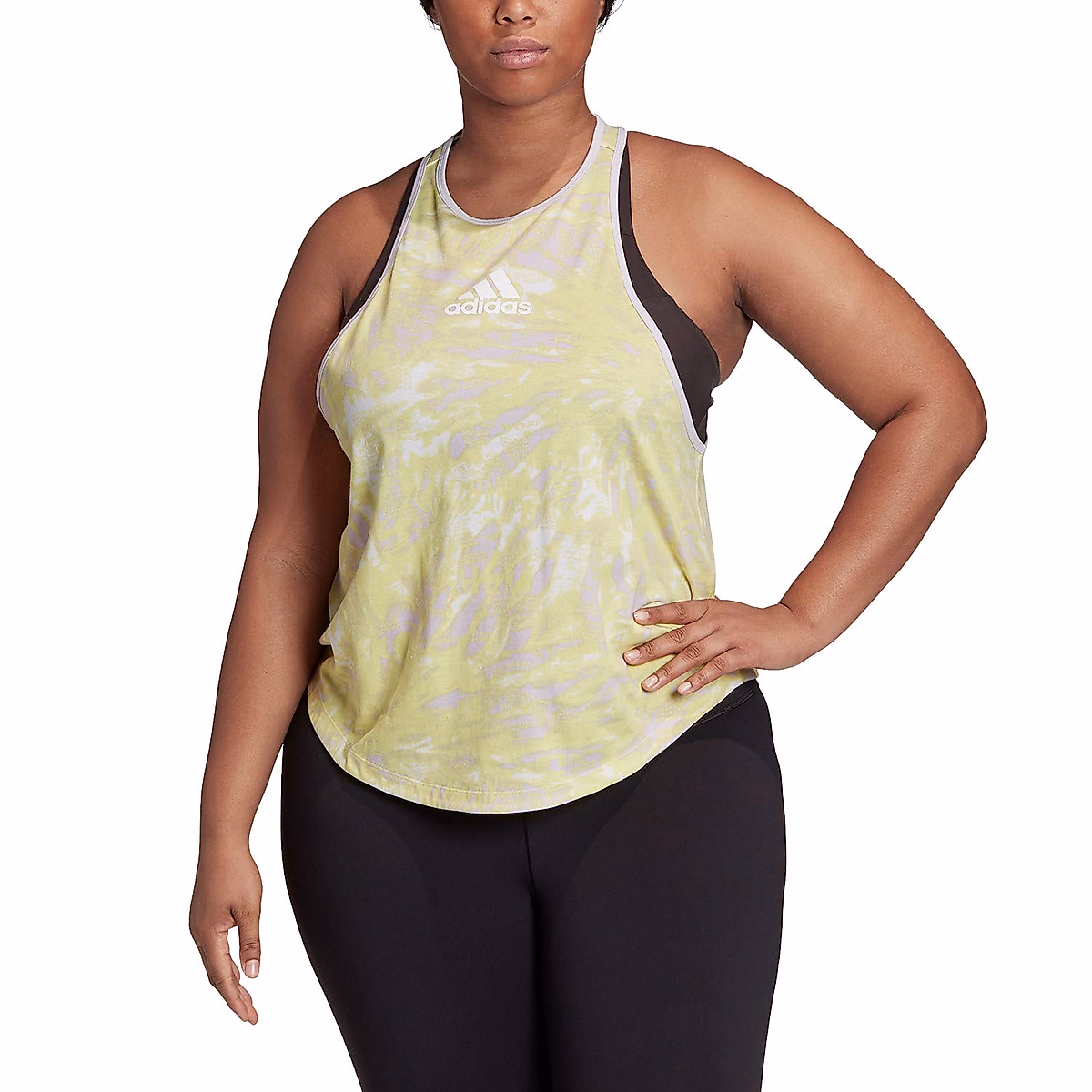 adidas Women's LWD University Tee, Multi/Purple Tint/Yellow Tint, 3X