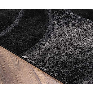 L'Baiet Naomi Black White Abstract Circle Pattern Graphic Soft Shag Indoor 2' x 3' Area Rug