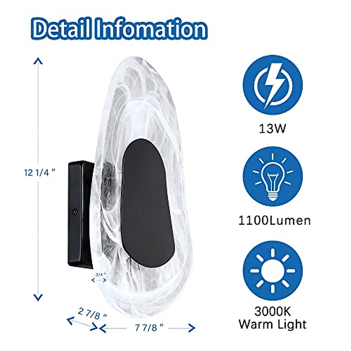 DOCIUEON Dusk to Dawn LED Indoor Outdoor Wall Lights, Modern Exterior Wall Sconce Porch Light Fixture,13W 1000Lumen 3000K Outside Lights for House Front Doorway Garden Hallway Patio (1 Pack)