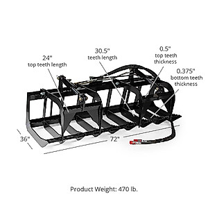Titan Attachments 72in Economy Skid Steer Root Grapple Bucket Attachment, 3/8in Thick Steel Frame, Quick Tach Mounting System