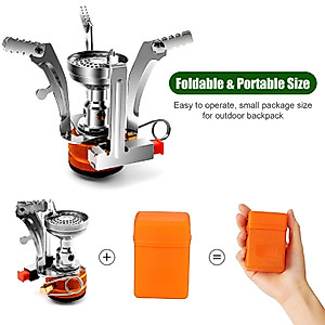 Odoland 8pcs Camping Cookware Mess Kit, Camping Pot and Pan Set with Mini Backpacking stove, Stainless Steel Cup, Spork and Tank Bracket, Cooking Gear for Outdoor, Hiking, Picnic, Campfire, Red