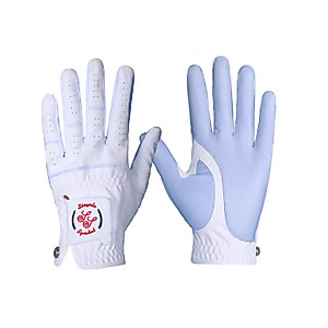 Men's Golf Glove Colorful Cabretta Leather And Synthetic Leather,Three Pack（Left is Wear on Left Hand,Right is Wear on Right Hand）Four Colors To Choose From Navy Blue/Sky/Red/Coffee(Sky,L,Left)