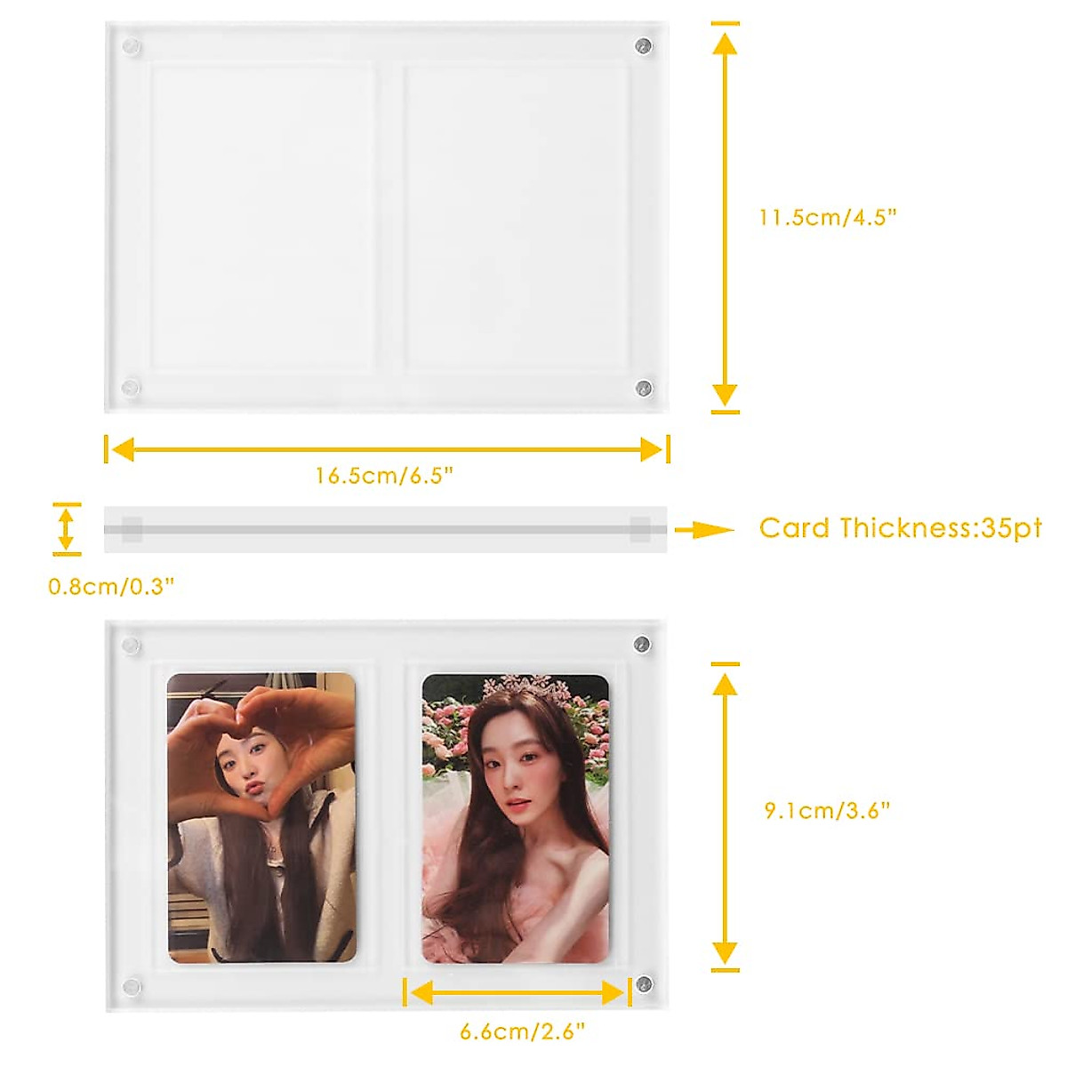 Baskiss 2 Pack Magnetic Card Holders, 66 x 91 mm Card Cares Clear Trading Cards Cases Protectors for Kpop Photocard Sports Card Baseball Card Basketball Card Trading and Display (Double Slots)