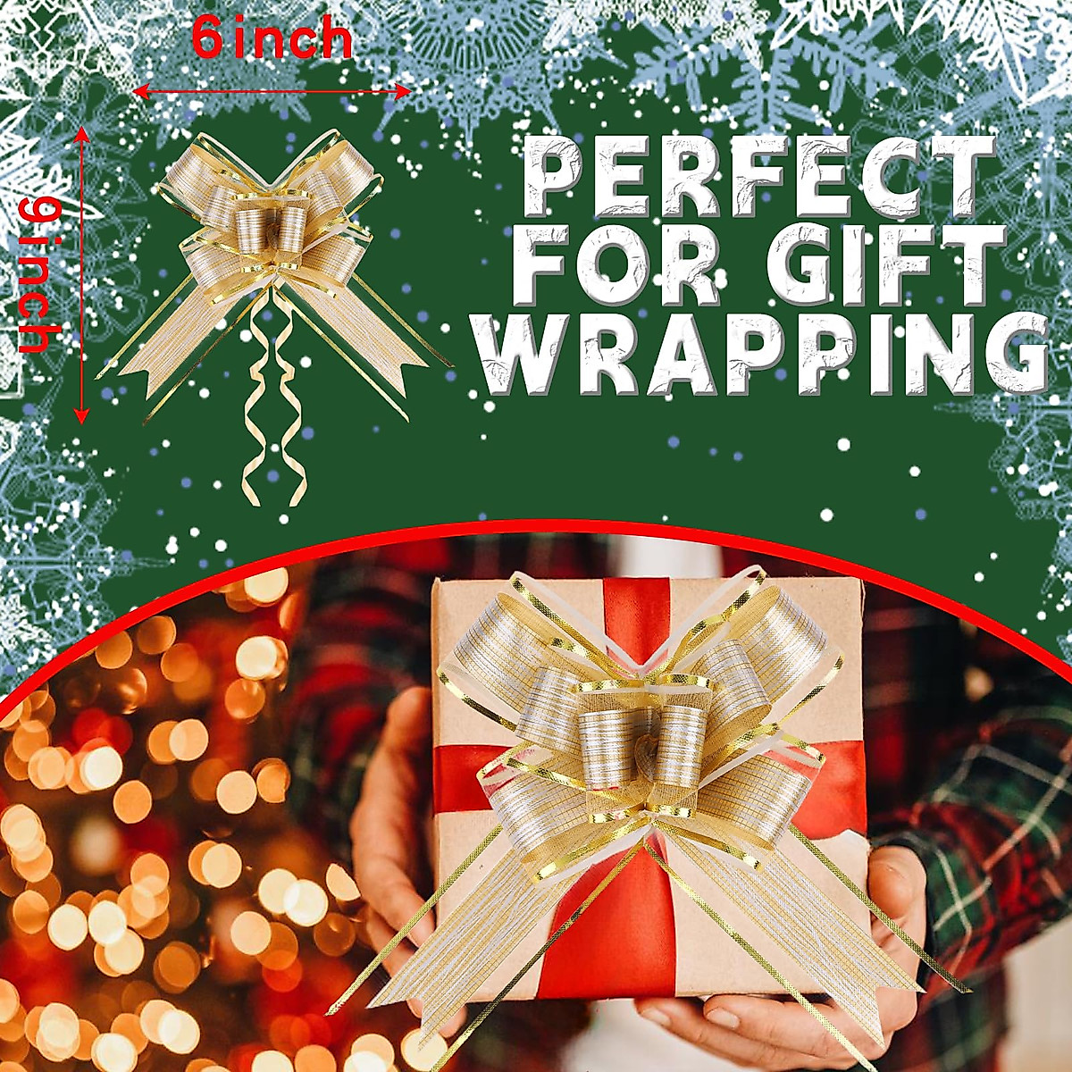 6 Inches Large Pull Bows, Bark Texture Gift Bow, Set of 20, for Gift Wrapping, Weddings, Birthdays, Baby Showers, Christmas, Parties (Yellow&Gold)