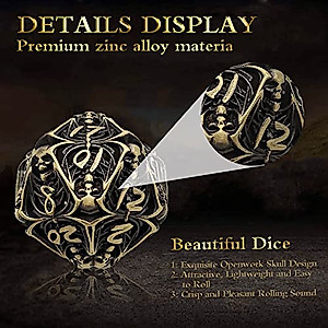 DND Dice Set Polyhedral Hollow D&D Dice Set for Games Dungeons and Dragons Role Playing Games ZHOORQI 7Pcs Skull Metal Dices MTG Pathfinder DND Collection Gifts (Skull-Bronze)