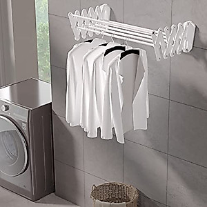 NUTSAAKK Wall Mounted Drying Rack Clothing for Laundry Foldable, Clothes Drying Rack Folding Indoor, Laundry Drying Rack with 7 Rods, Accordion Retractable for Laundry/Bathroom (White)