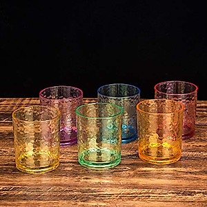 KX-WARE 14-ounce Acrylic Glasses Plastic Tumbler, set of 6 Multicolor - Hammered Style, Dishwasher Safe, BPA Free