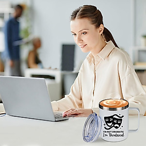 WFSJRED Theater Gifts 12 oz Insulated Mug for Coffee Mug with Leak-Resistant closeable hot lid for hot Drinks with Handle Broadway Gifts for Musicians (DRAMATIC)