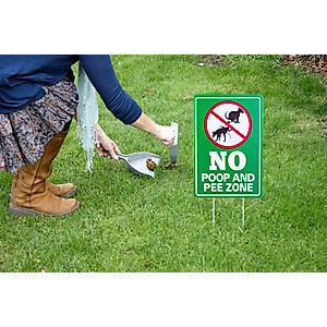 WaaHome Double Side No Poop and Pee Zone Yard Signs with Stakes, 8''X12'' No Pooping Dog Sign