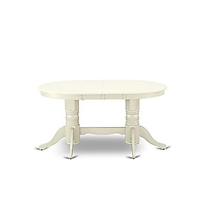 East West Furniture VADO7-LWH-W 7Pc Dinette Set Includes a 59/76.4 Inch Oval Dining Table with Butterfly Leaf and 6 Wood Seat Kitchen Chairs, Linen White Finish