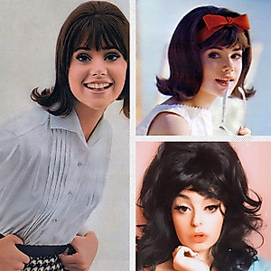 LONAI Retro Brown Wig 50s 60s 70s Wig with Bangs for Women Synthetic Hair for Halloween Costume Party