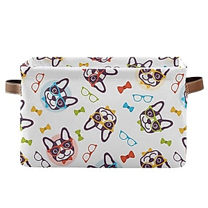 Emelivor Dog Hipster Storage Basket Bins Sturdy Toy Storage Organizer Bins Laundry Basket with Handles for Home Boys Girls Office Closet Shelf Nursery Baskets,1 pcs