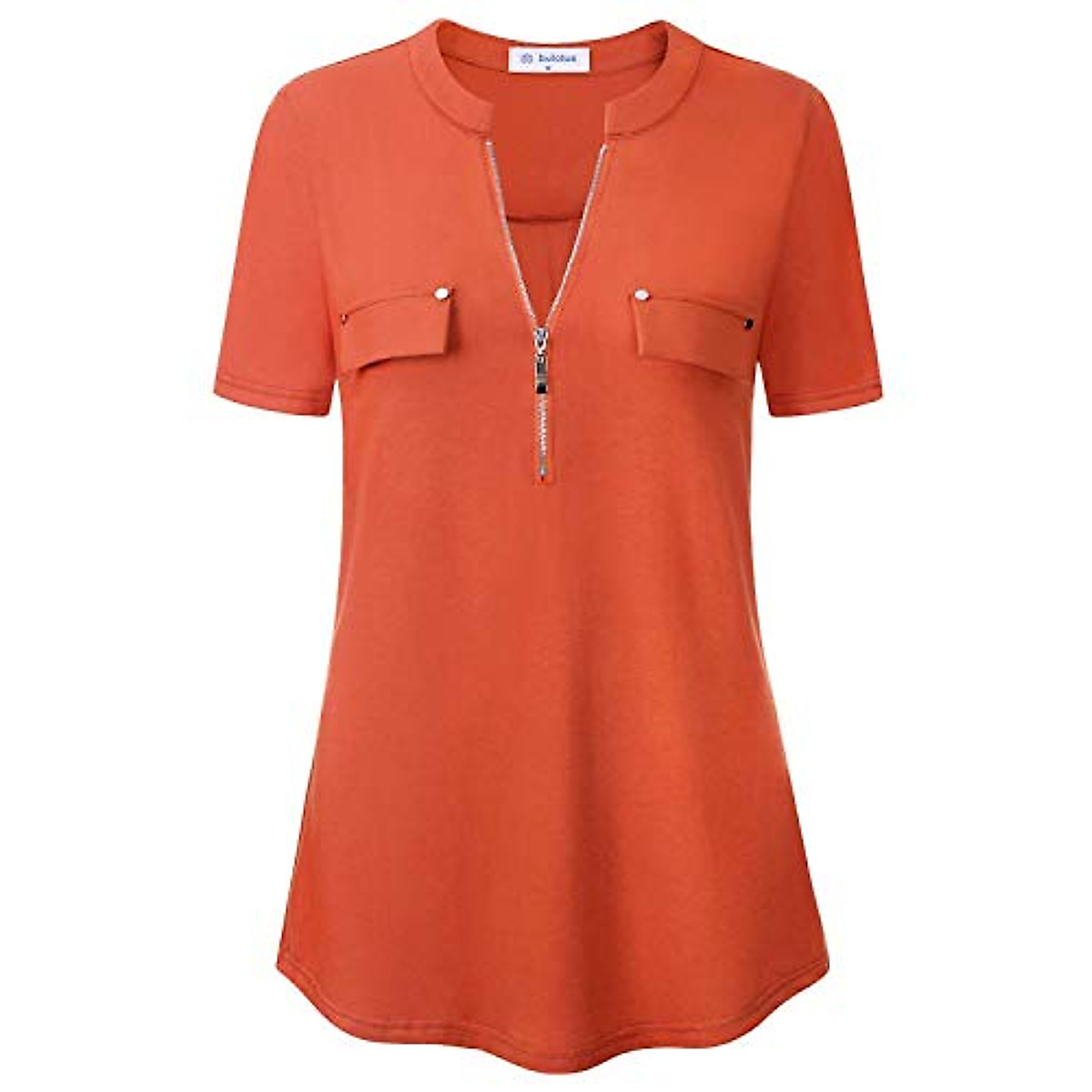 Bulotus Orange Short Sleeve Tunic Top, Casual Summer Fashion 2022, Business Work Shirt, Plus Size, XL