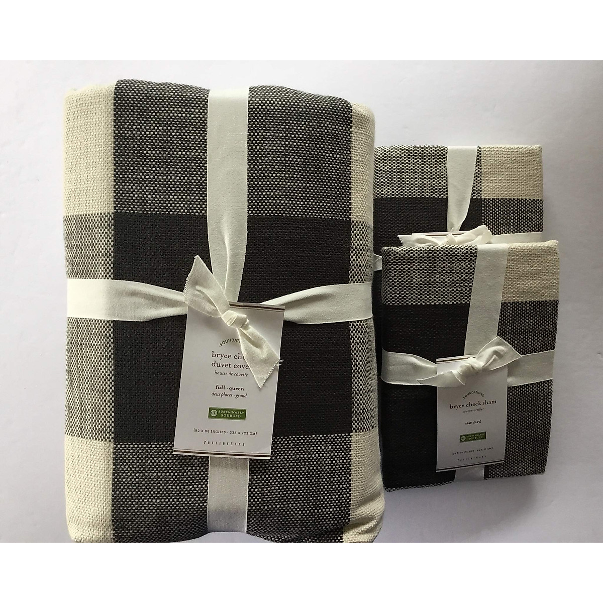 Pottery Barn Bryce Buffalo Check Duvet Cover Full/Queen & Two Standard Shams ~Charcoal~