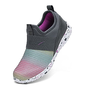 GEERX CARA Girls Slip On Athletic Sneaker Lightweight Sport Walking Running Tennis Shoe (Toddler/Little Kid/Big Kid) Grey Purple Rainbow Size 2