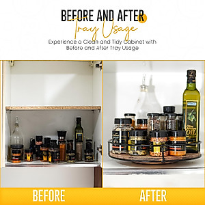 DECORSTATION Wooden Lazy Susan Organizer, 12.5 Inches - Round Lazy Susan for Table, Artistic Acacia Wood with Sturdy Black Steel Bar - 360 Degree Smooth Rotating – Suitable for Countertops & Cabinets