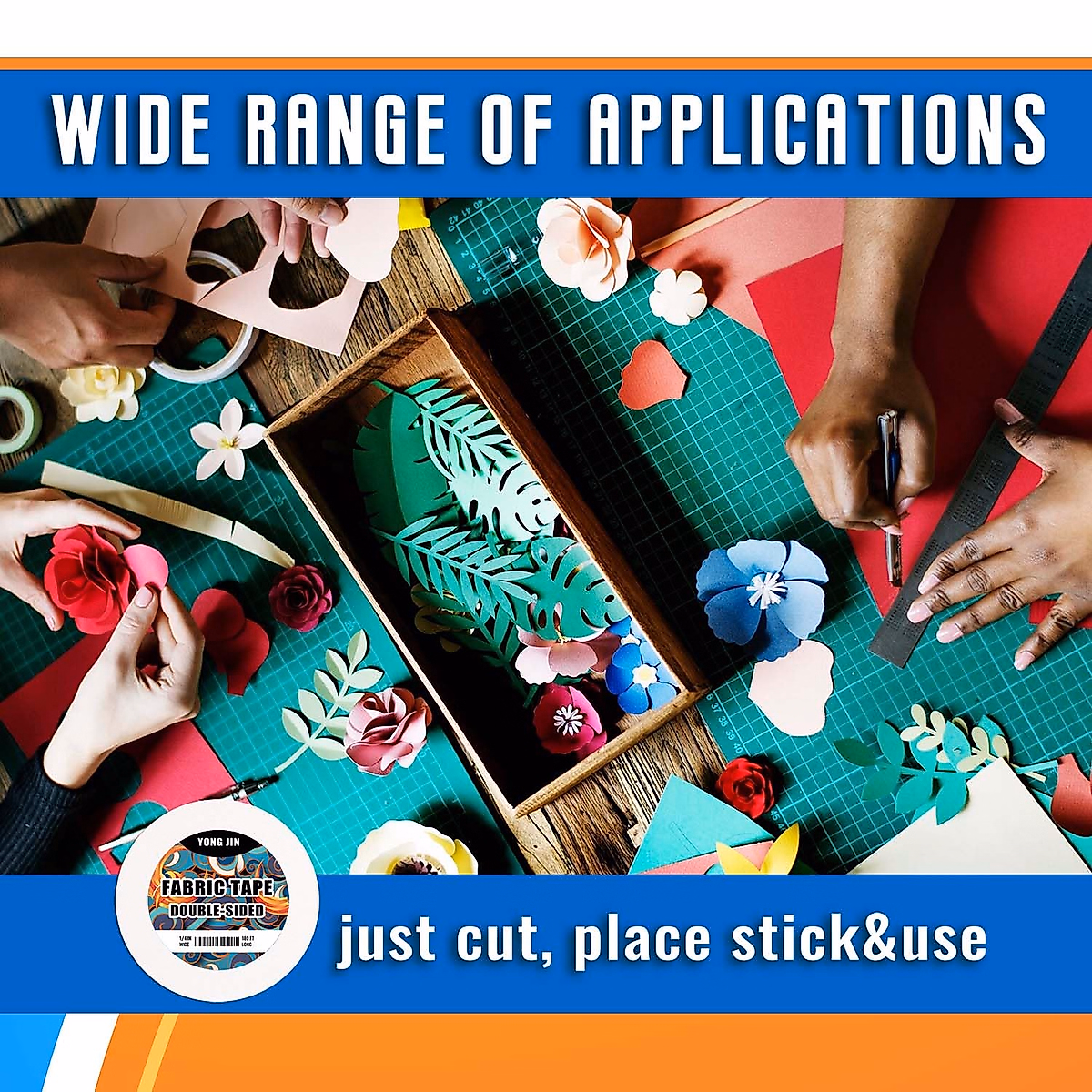 YONGJIN Double-Sided Fabric Tape (2 Rolls) - No Sewing or Ironing Required, Perfect for Quick Clothing Repairs, Fabric Bonding, Adhesive Cloth Tape for Hemming and DIY Crafts (1/4inch+1/2inch)