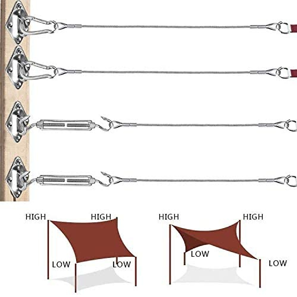 TooTaci Sun Shade Sail Hardware Kit with 1/8 Cable,304 Stainless Steel Shade Sail Hardware Kit 5inch with 100ft Stainless Steel Coated Cable,Rectangle/Triangle Sun Sail Hardware Kit for Outdoor Canopy