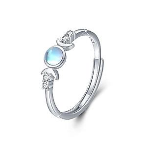 CUOKA MIRACLE Triple Goddess Ring 925 Sterling Silver Goddess Rings for Women Synthetic Moonstone Ring Moon Goddess Ring Cubic Zirconia Adjustable Ring Wedding Bands Ring Triple Goddess Jewelry