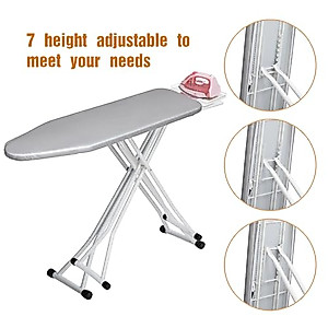 ALIMORDEN Space Saver Ironing Board 43" X 13" with Iron Frame Adjustable Height 28"-35" Easy Storage, Heat Resistant Silicone Tray, Padded Top Grey