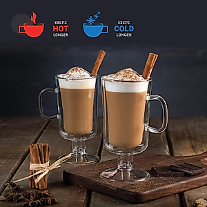 Luigi Bormioli Double Walled Irish Coffee Mugs - 8½ Oz (2 Pack) Insulated Tea Glasses, Drinking Glasses, for Latte, Espresso, Cappuccino, Desert Dish, Thermal Shock Resistant, for Hot - Cold Beverages