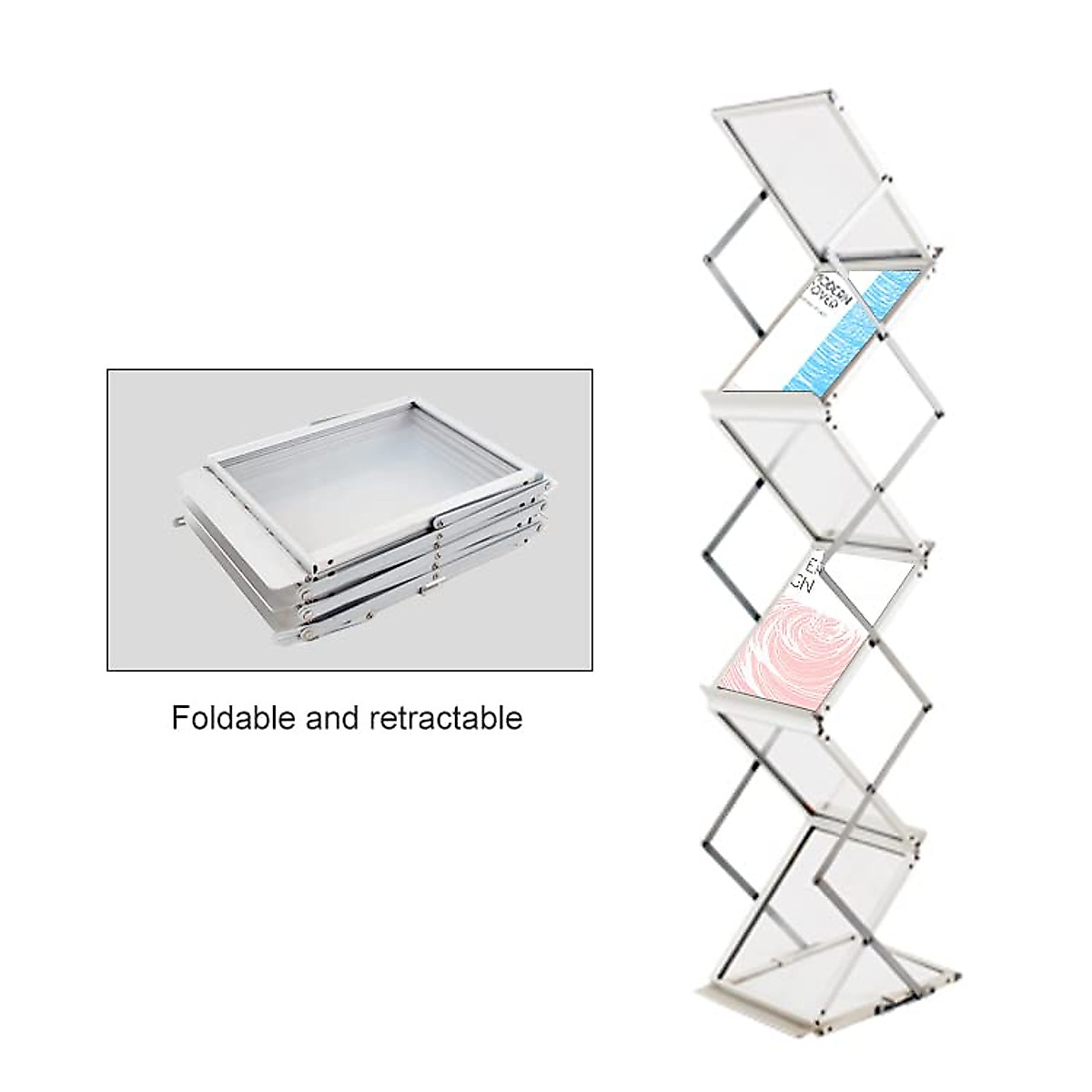 Displayfactory Magazine Rack,Catalog Literature Rack, 6 Pockets,Pop up Aluminum Brochure Display Stand Foldable with Carrying Bag for Office,Store, Exhibition & Trade Show