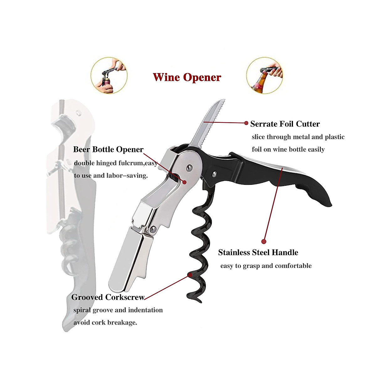 24 Packs Wine Opener,Beer or Wine Corkscrew Bulk Opener Wine Keys Serrated Foil Cutter,three-in-one Stainless Waiters Corkscrew,for Picnic, party, family,Restaurants(Black)