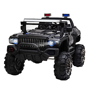 Aosom 53" L 2-Seater 12V Police Car Ride on Truck with Remote Control, Battery Operated Electric Car for Kids with Suspension, MP3 Player, Lights, Music, Horn, Pink