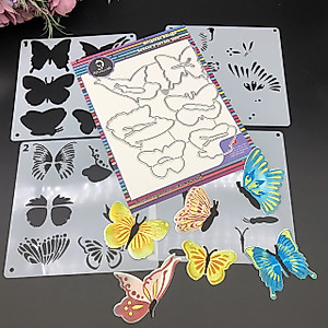 Alinacutle Layering Butterfly Stencil with Metal Die Cuts Dies Plastic Stencils Painting Stencils Template for Card Making DIY Painting on Wood Wall Furniture Decor