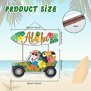 POILKMNI Hawaii Summer Door Wooden Sign Surfboard Aloha Signs Hanger Tropical Welcome Hanging for Front Porch Bedroom Living Room Kitchen Home Wall Decor Green/Yellow/White