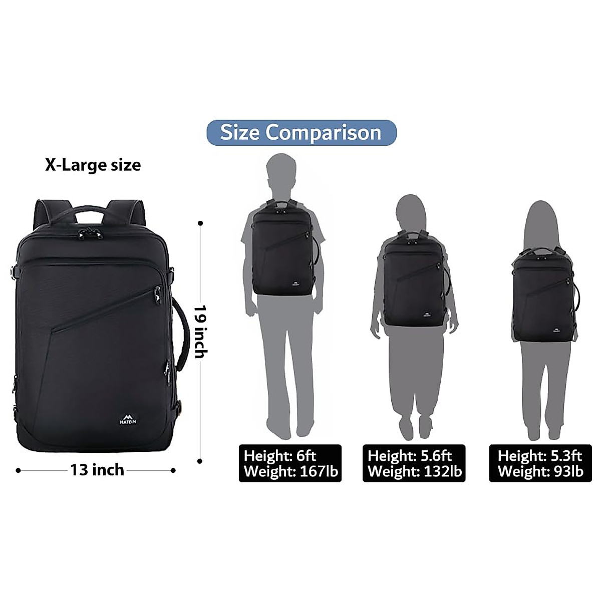 MATEIN Carry on Backpack, Extra Large Travel Backpack Expandable Airplane Approved Weekender Bag for Men and Women, Water Resistant Lightweight Daypack for Flight 40L, Black