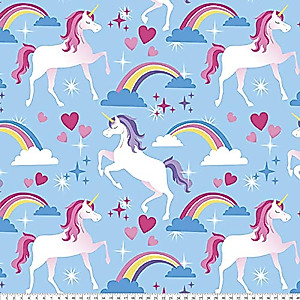 Unicorn Hearts & Rainbows Anti-Pill Premium No-Sew Throw Fleece Fabric Kit (72x60)