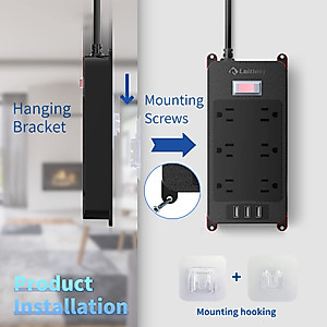 Outdoor Power Strip Weatherproof, 6 Outlets Waterproof Surge Protector with 3 USB Ports, 6 FT Extension Cord, Shockproof Overload Protection, Wall Mountable for Home Office Patio Porch (Black)