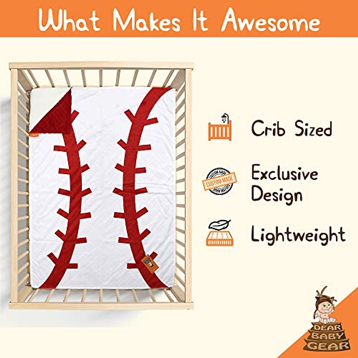 Dear Baby Gear Sports Deluxe Baby Blanket - Double Layer Reversible, Milestone & Infant Gifts for Girls and Boys - Toddler Blankets - Baseball Print, Red Dotted - 40" x 30"